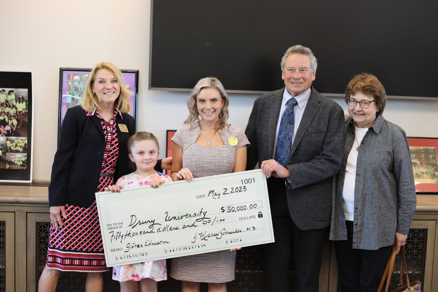 The Schneider Foundation presents $50,000 check to Drury University for ...
